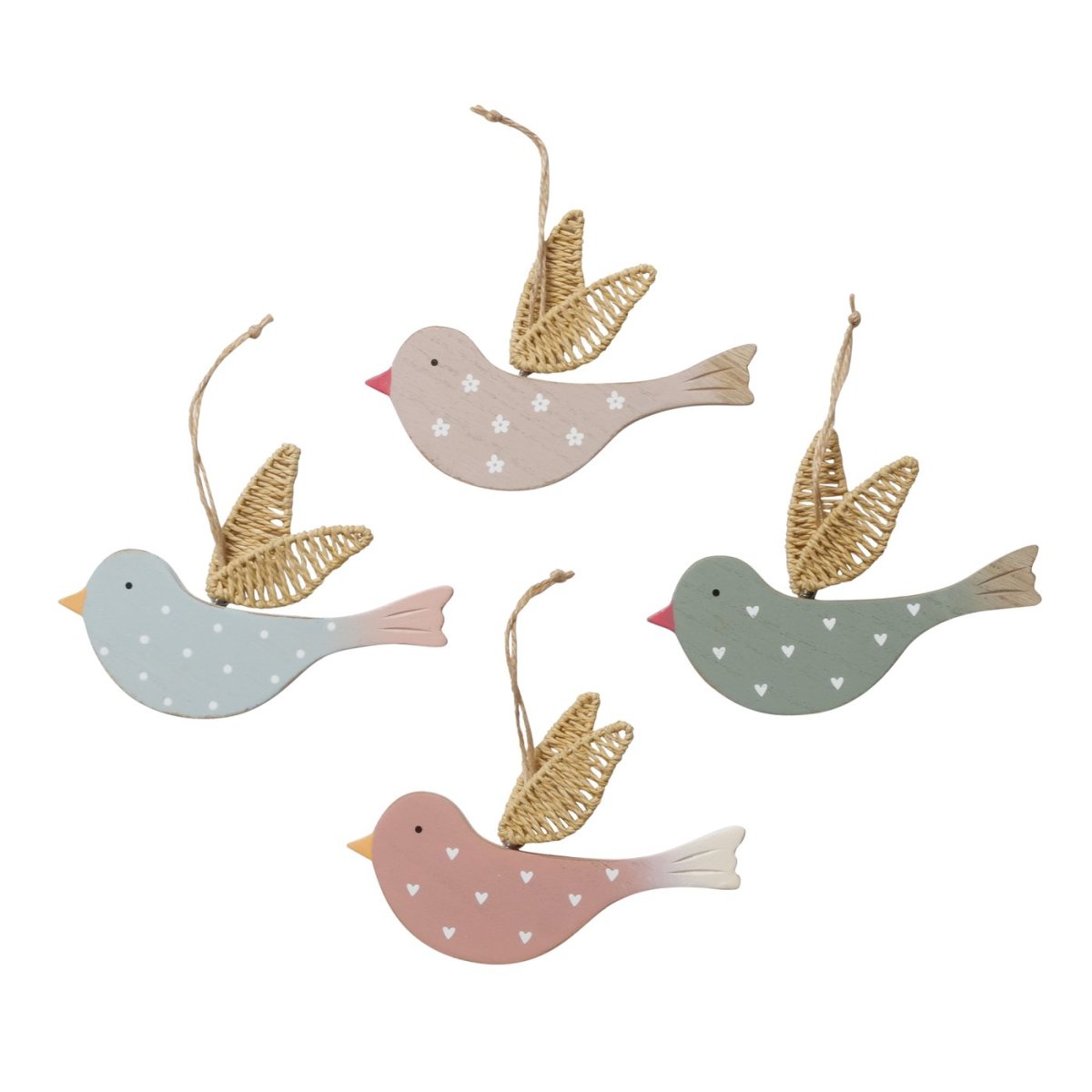 Fugle figurer │Ophængs fugle sæt/4. Træ fugle i pastelfarver, se her