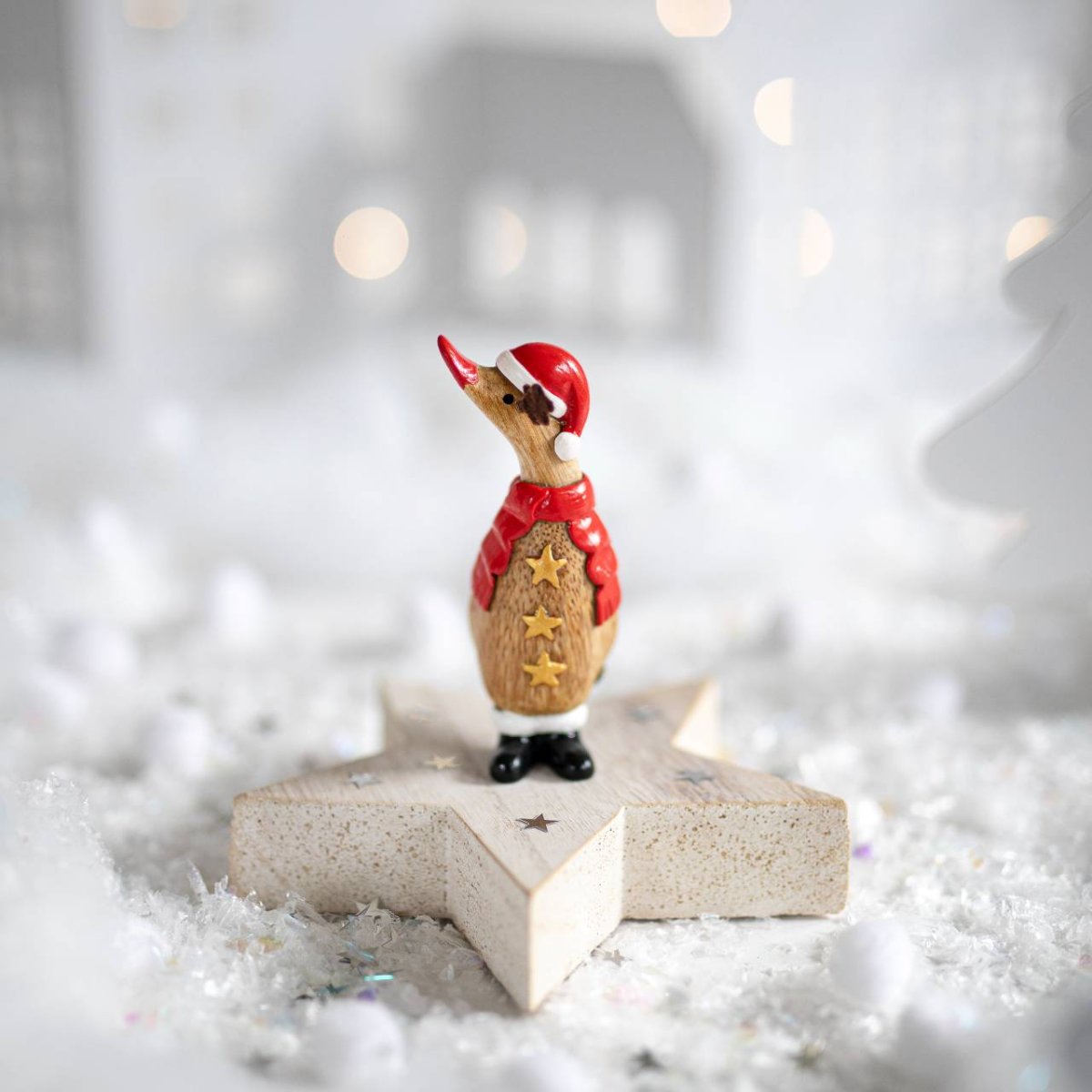 Dinky duck 11 cm - Træ juleand i Rudolf design